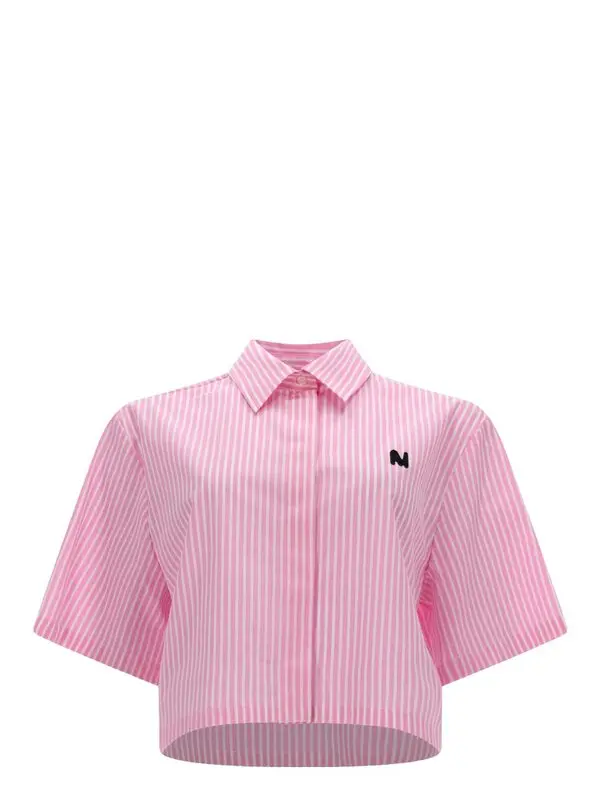 MSGM Cropped Striped Cotton Shirt - Pink