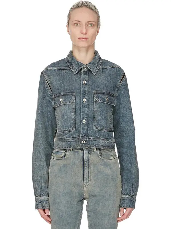 Rick Owens Cotton Denim Cape-style Outerwear Jacket With Buttoned Cuffs - Blu