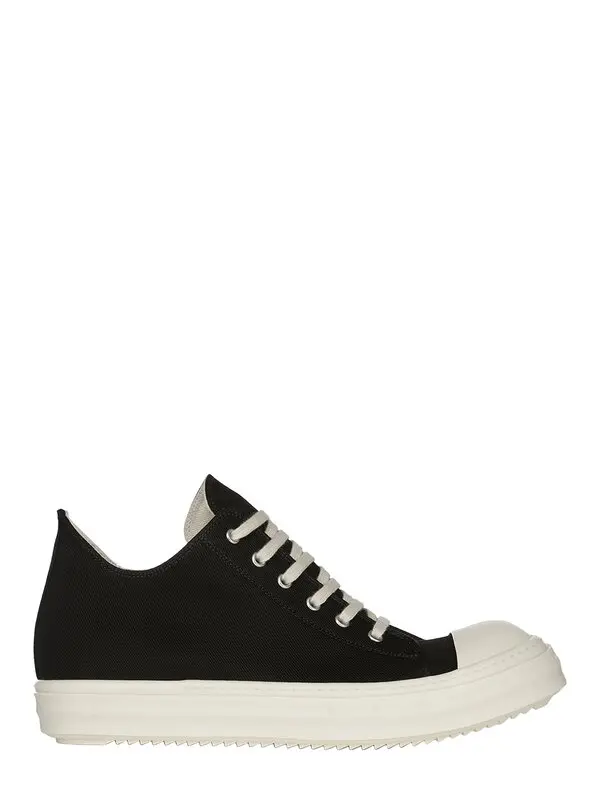 Rick Owens Cotton Lace-up Sneakers With Toe Caps And Shark-tooth Soles - Nero