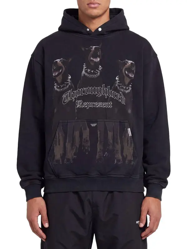 REPRESENT Relaxed Fit Graphic Print Cotton Hoodie - Black