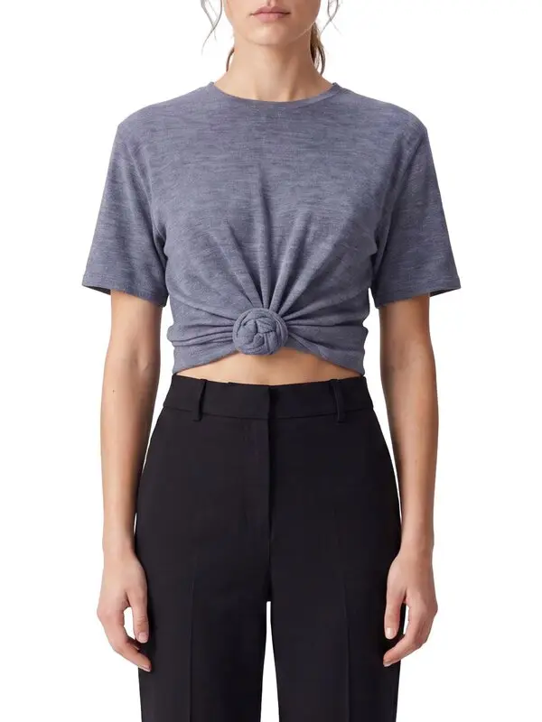 Magda Butrym Wool T-shirt With Flower Appliqué And Tie-hem - Grey