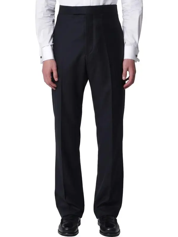 Thom Browne Slim Fit Tailored Wool Trousers With Off-center Closure - Blue