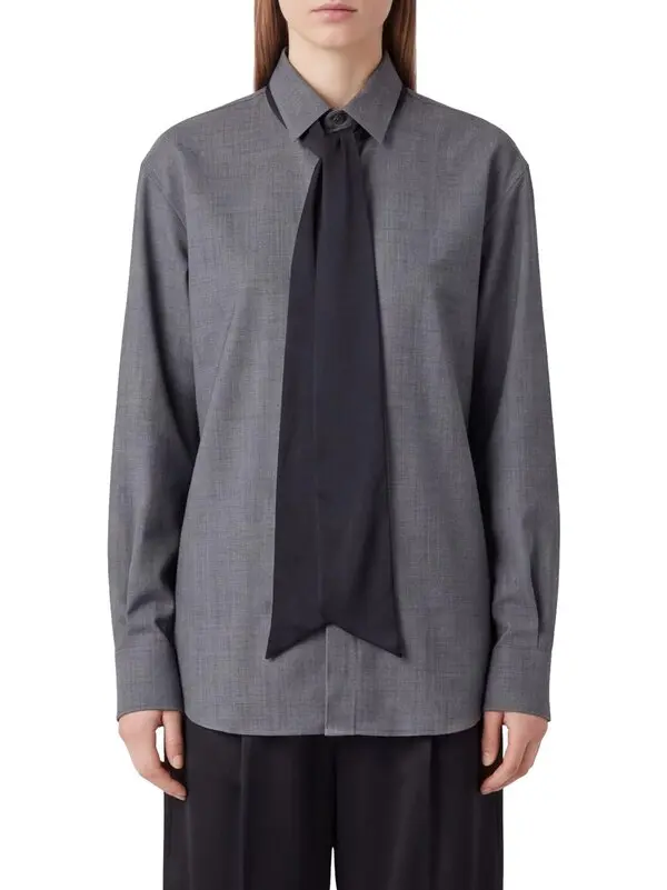 Sacai Wool Blend Shirt With Pussy-bow Collar - Grey