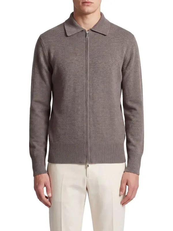 Eleventy Long-sleeved Wool Polo Cardigan With Zip Closure - Military