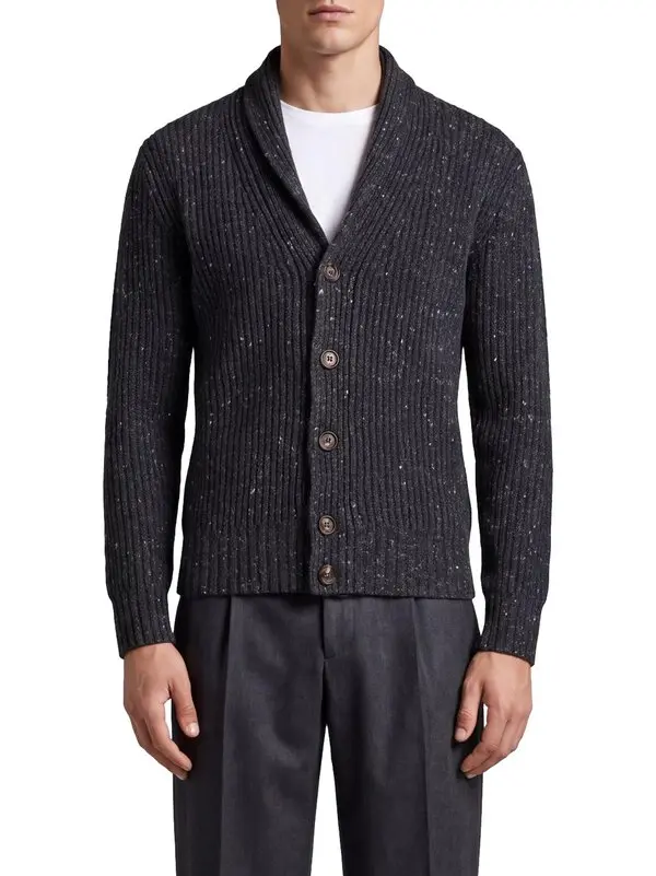 Eleventy Slim Fit Abstract Pattern Shawl Collar Cardigan - Grey