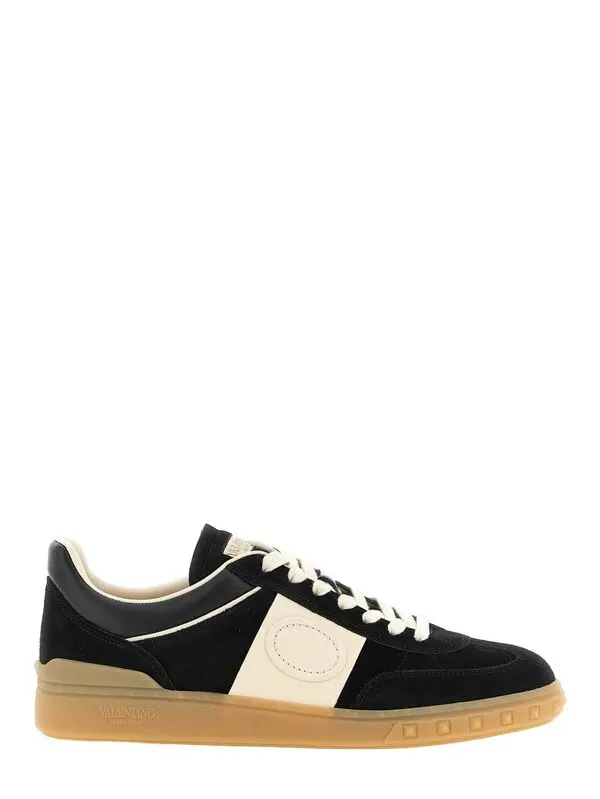 Valentino Garavani Upvillage Suede And Calfskin Low-top Trainers With Vlogo - Amber