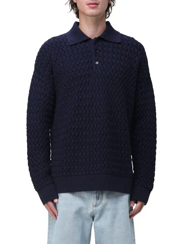 Bottega Veneta Relaxed Fit Long Sleeve Knitted Wool Polo Shirt - Blue