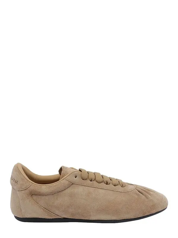 Dolce & Gabbana Suede Low-top Sneakers With Embossed Logo - Beige