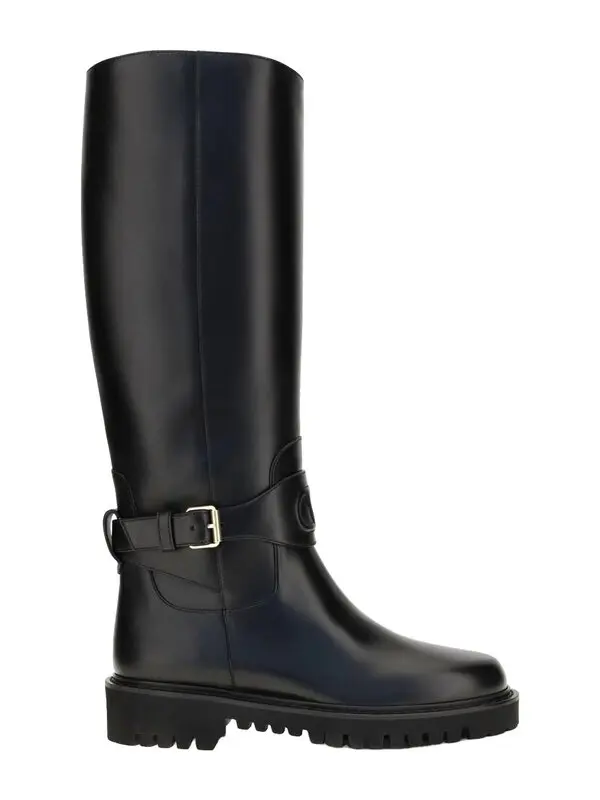 Valentino Garavani Leather Knee-high Boots With Vlogo Signature - Black
