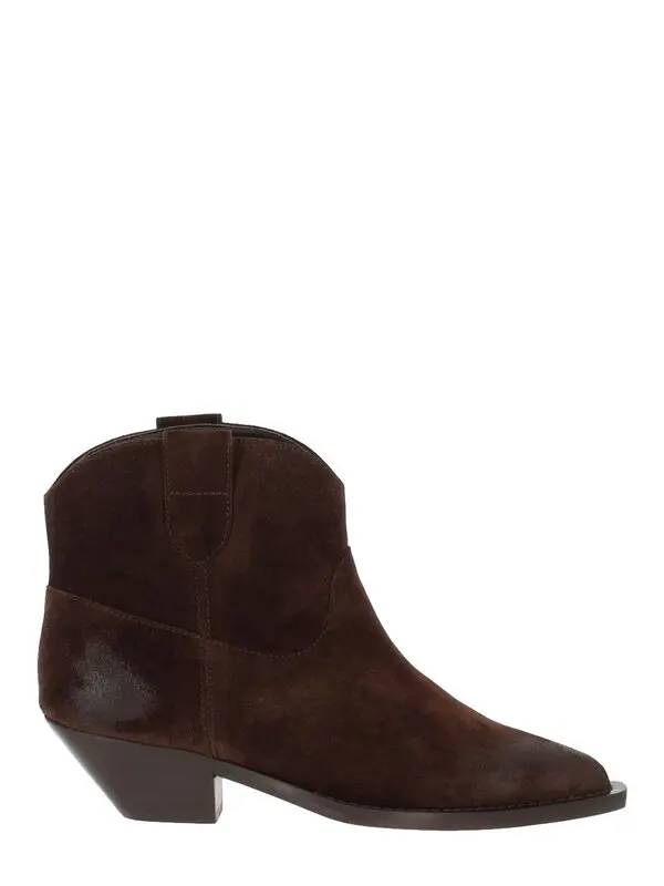VIA ROMA 15 Aged Leather Western Ankle Boots - Dark
