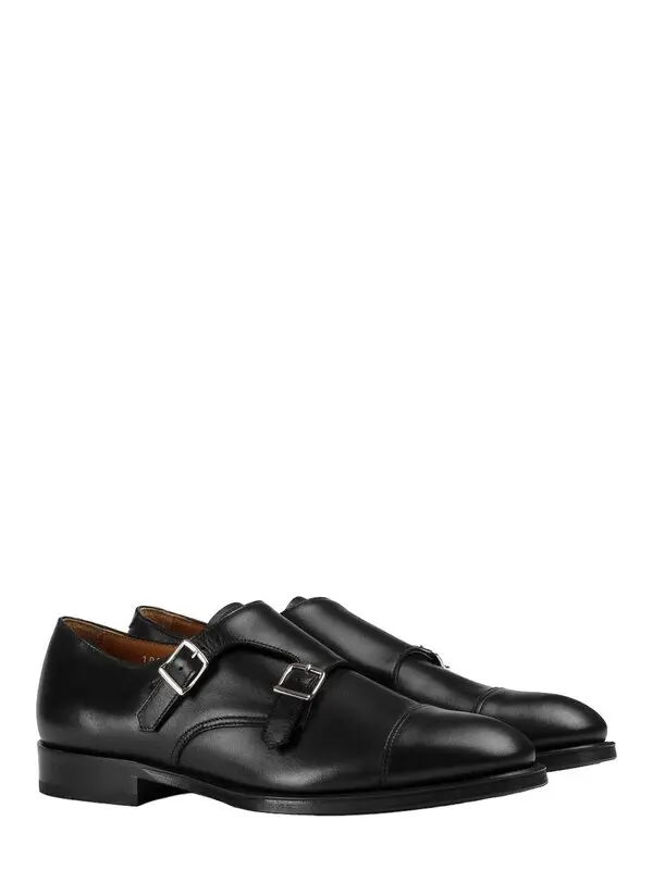 DOUCAL'S Double Monk Strap Dress Shoes In Smooth Calfskin Leather - Black