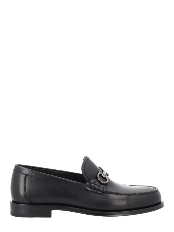 FERRAGAMO Calfskin Leather Loafers With Gancini Horsebit - Black