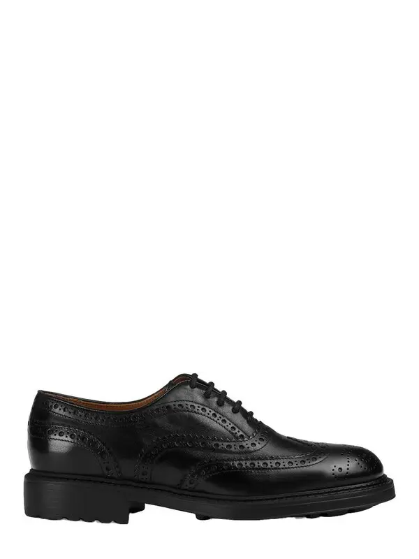 DOUCAL'S Smooth Calfskin Brogue Derby Shoes With Rubber Sole - Black