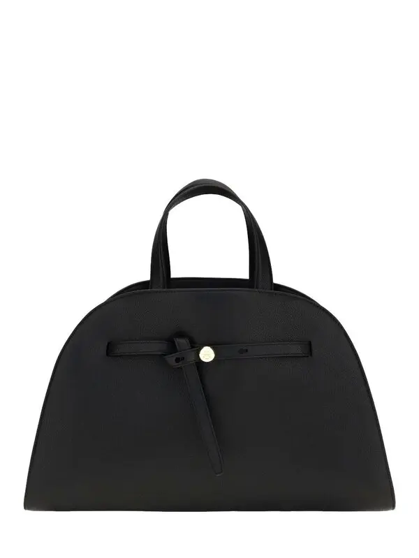 Tory Burch Romy Grained Leather Handbag With Double T Logo And Shoulder Strap - Black