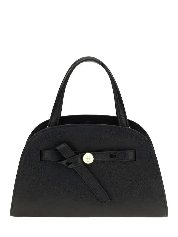 Tory Burch Romy Small Grained Leather Handbag With Double T Logo - Black