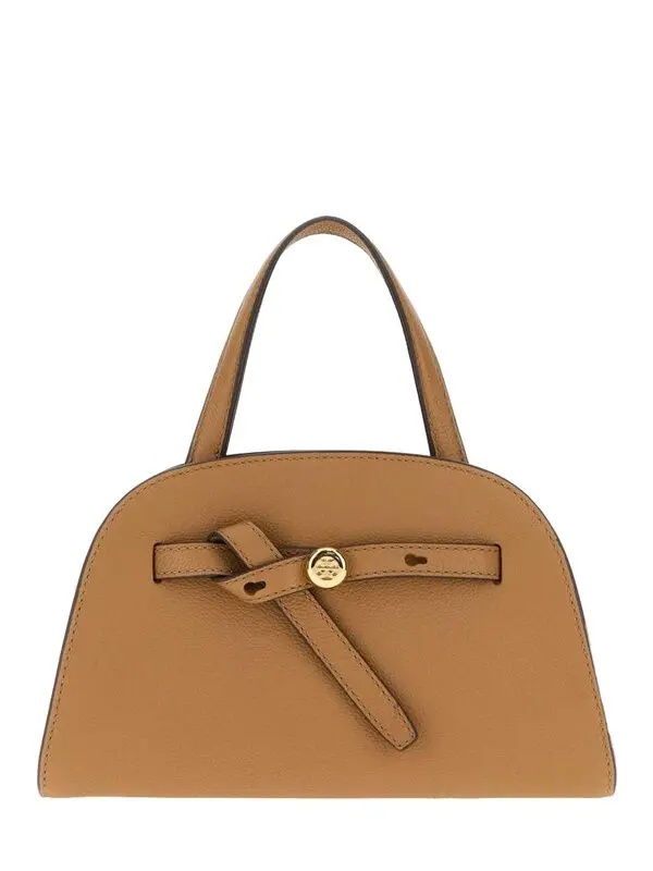 Tory Burch Romy Small Grained Leather Handbag With Double T Logo - Brown