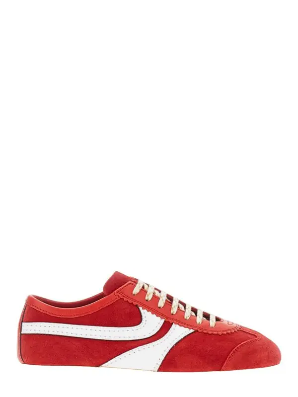 Dries Van Noten Two-tone Suede And Smooth Leather Low-top Sneakers - Red
