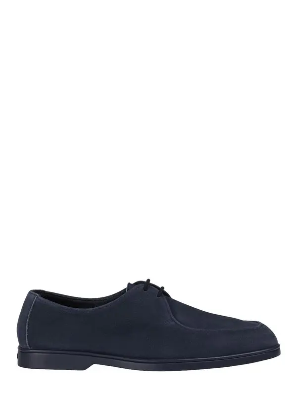 DOUCAL'S Suede Calfskin Derby Shoes With Raised Apron Toe - Blue