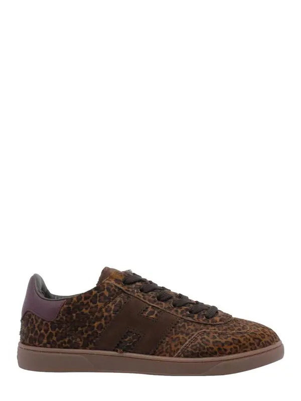 Hogan Leopard Print Pony Hair Sneakers With Side H Logo - Brown