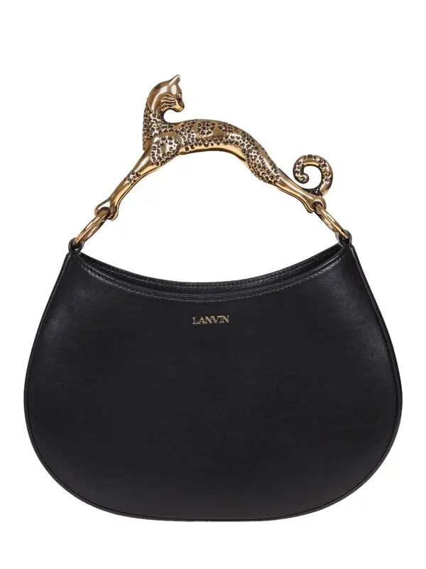 LANVIN Hobo Cat Small Smooth Calfskin Leather Handbag - Black