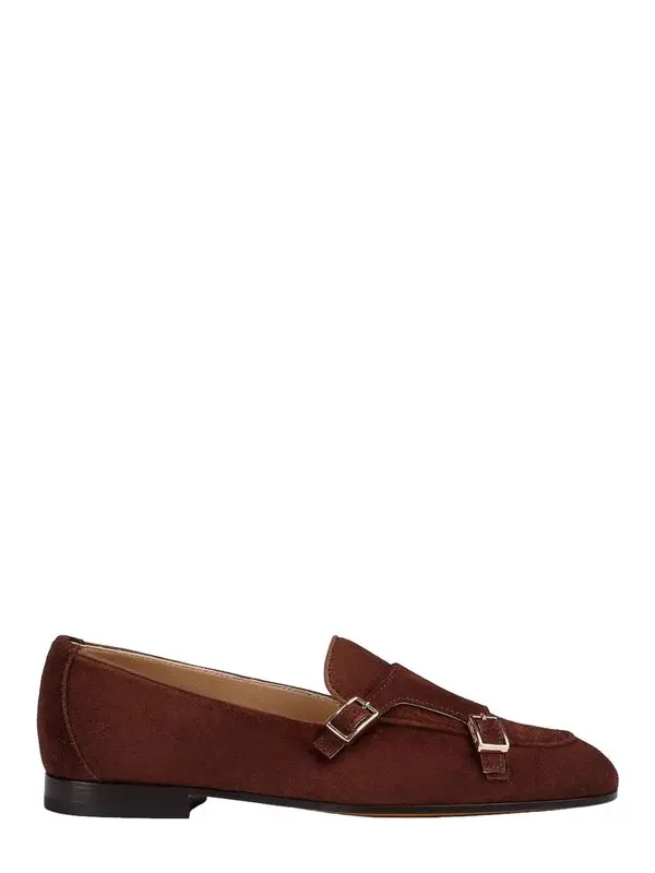 DOUCAL'S Suede Double Monk Strap Shoes With Raised Moc-toe - Brown