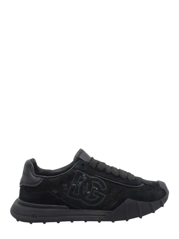 Dolce & Gabbana Dg Athletic Low-top Sneakers In Lace And Suede - Black
