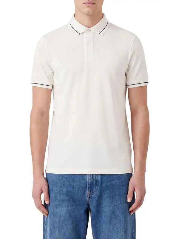 Emporio Armani Slim Fit Cotton Polo Shirt With Contrast Trims - White
