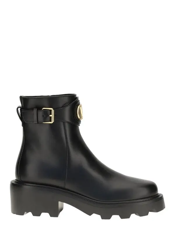 Valentino Garavani Leather Ankle Boots With Buckle Detail - Black