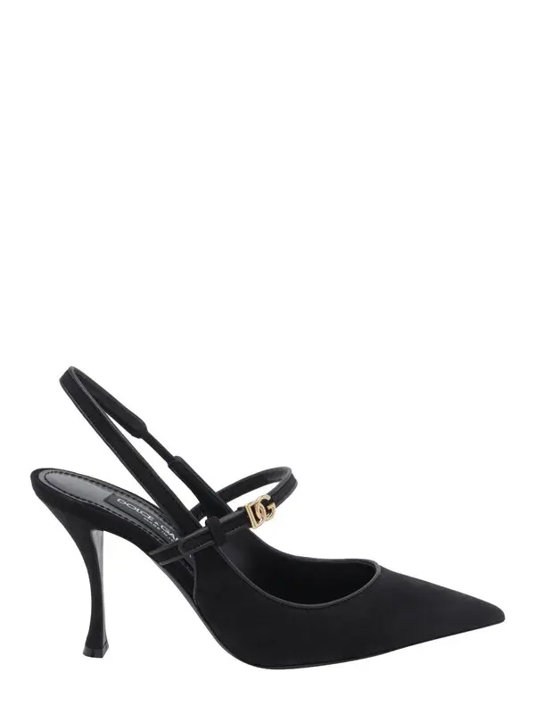 Dolce & Gabbana Suede Slingback Pumps With Dg Monogram - Black