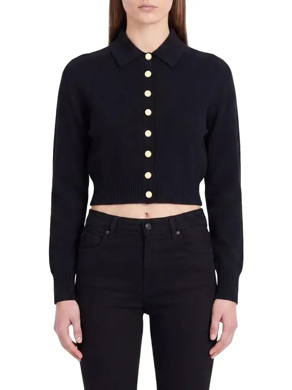 Sportmax Virgin Wool Polo Cardigan With Metallic Buttons - Black
