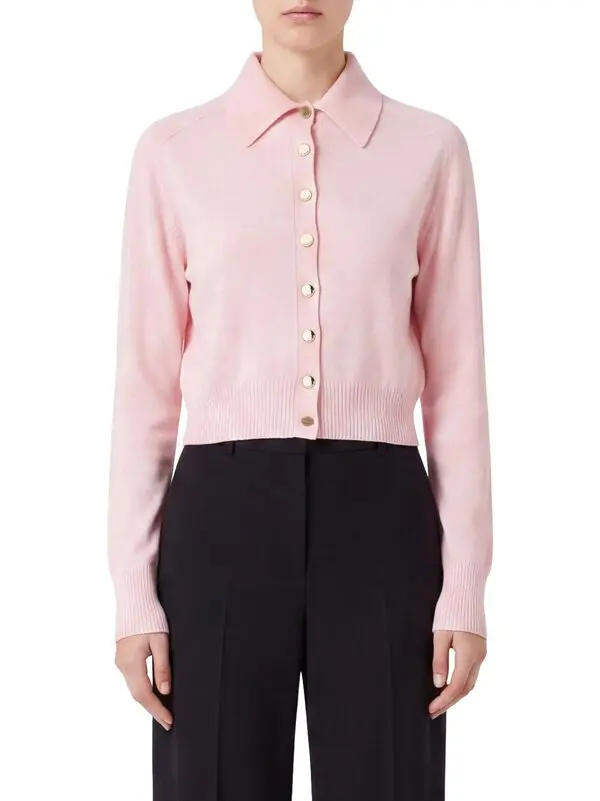 Sportmax Virgin Wool Polo Cardigan With Metallic Buttons - Pink