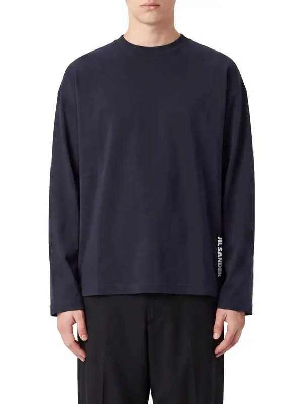 JIL SANDER Long-sleeved Cotton T-shirt With Contrast Logo - Blue