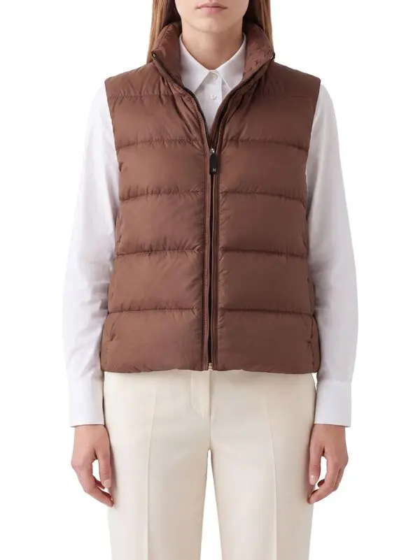 Max Mara Water-repellent Quilted Nylon Padded Gilet With High Neck - Brown