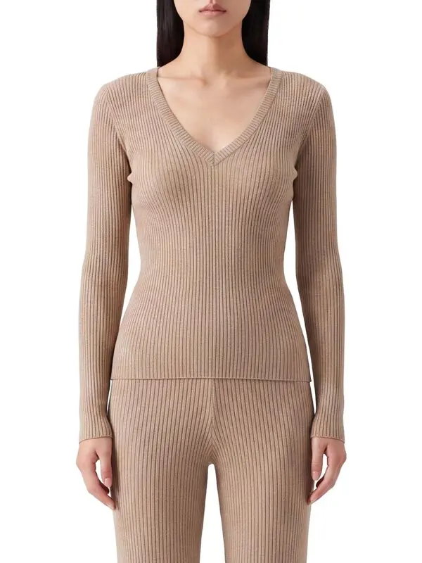 Liu Jo Ribbed Knit V-neck Sweater - Platinum