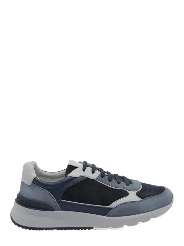 Brunello Cucinelli Bi-suede And Leather Low-top Sneakers With Serrated Sole - Blue
