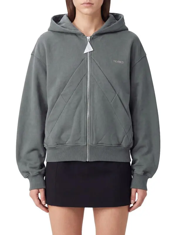 Attico Oversized Zip-up Cotton Hoodie With Contrast Logo - Green