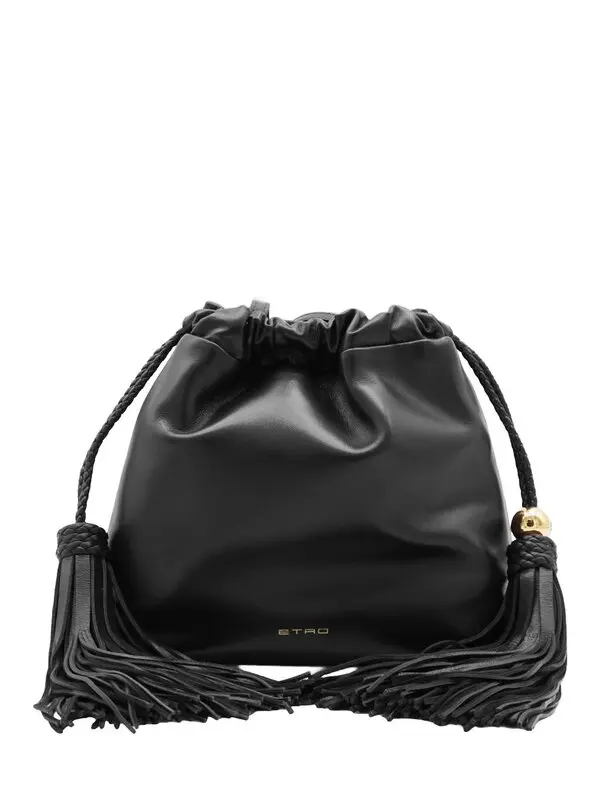 Etro Kalispera Mini Bucket Bag In Lambskin Leather With Tassels - Black