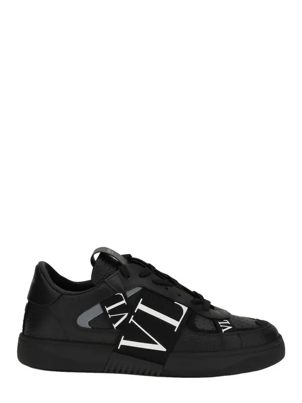 Valentino Garavani Vl7n Smooth Calf Leather Sneakers With Printed Logo - Black