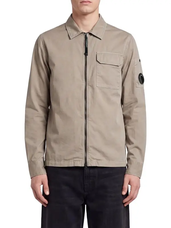 C.P. COMPANY Cotton Shirt Jacket With Patch Pocket And Applied Logo - Grey