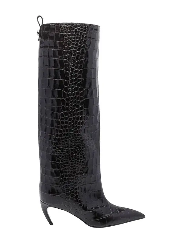 Attico Lea Crocodile-effect Leather Knee-high Boots - Brown