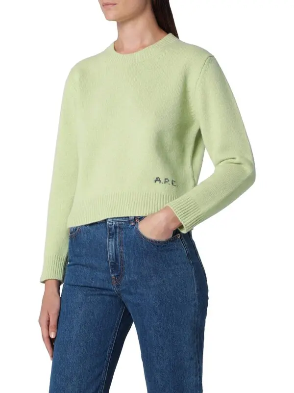 A.p.c. Anna Wool Crewneck Jumper With Embroidered Logo - Green
