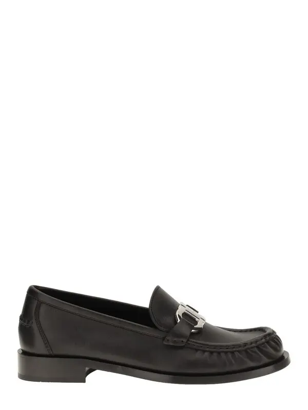 FERRAGAMO Gancini Calf Leather Loafers With Metal Logo - Black