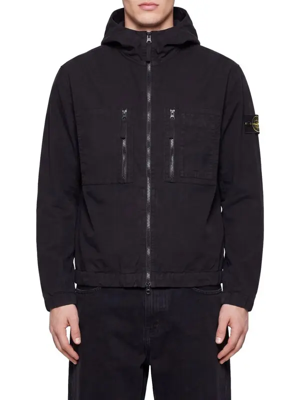 Stone Island Ripstop Nylon Hooded Bomber Jacket With Compass Logo - Black