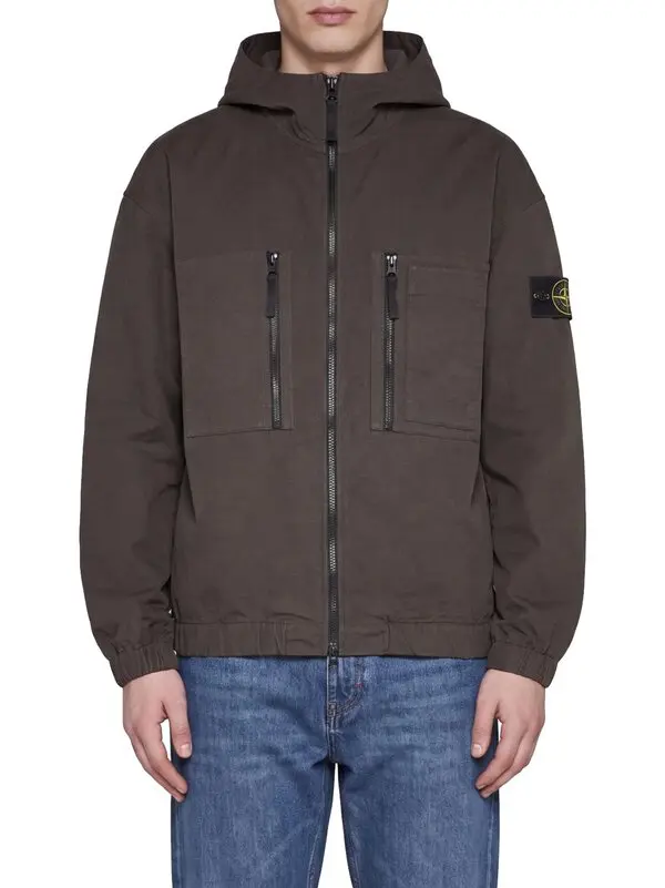 Stone Island Ripstop Nylon Hooded Bomber Jacket With Compass Logo - Grey