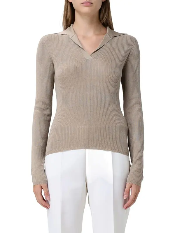 Max Mara Ribbed Silk And Cashmere Knit Polo - Beige