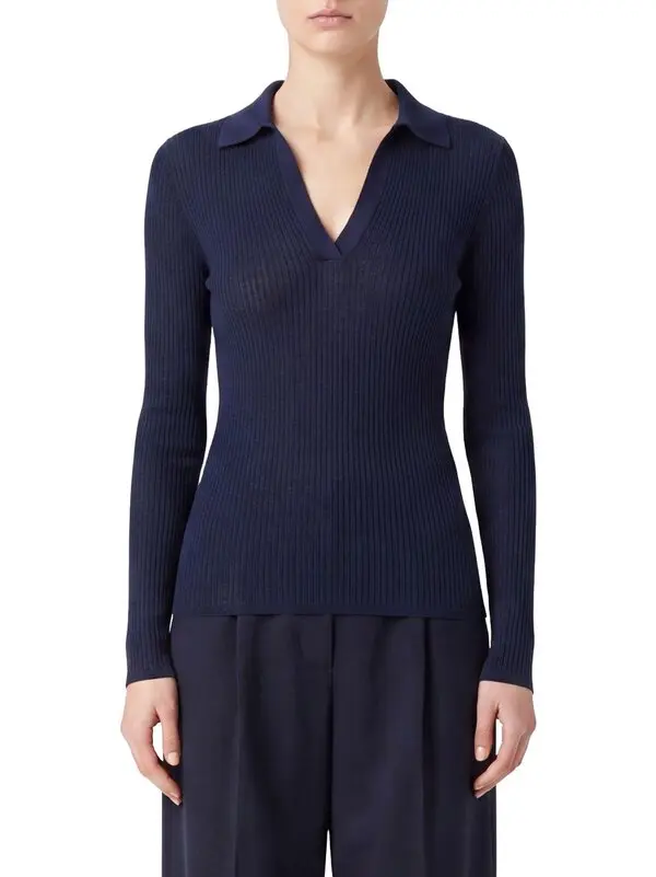 Max Mara Ribbed Knit Polo Sweater - Black
