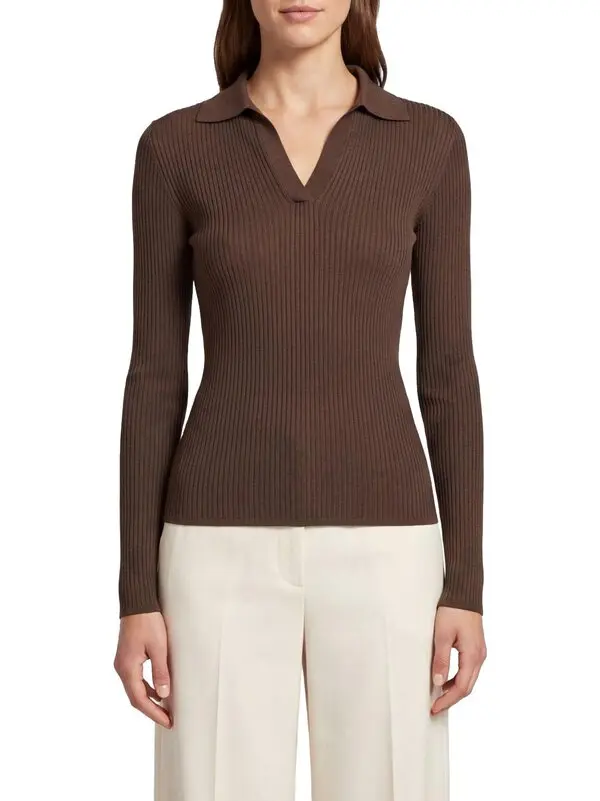 Max Mara Ribbed Silk And Cashmere Knit Polo - Kaki