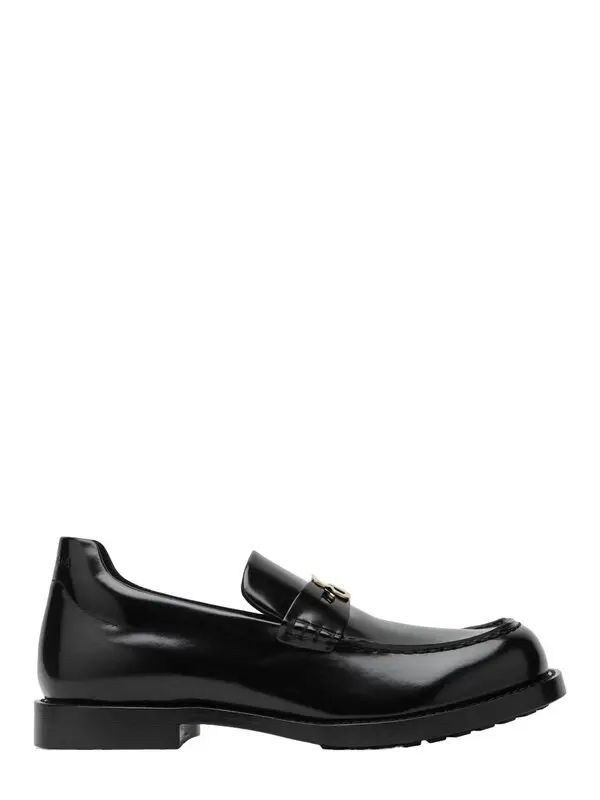 Balenciaga Brushed Calfskin Penny Loafers With Logo Detail - Black