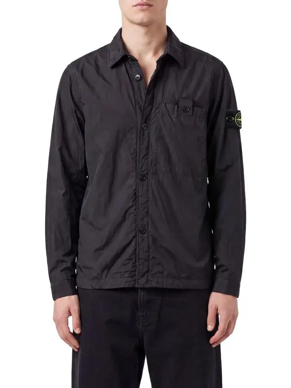 Stone Island Crinkle Reps Ny Recycled Nylon Shirt Jacket - Black