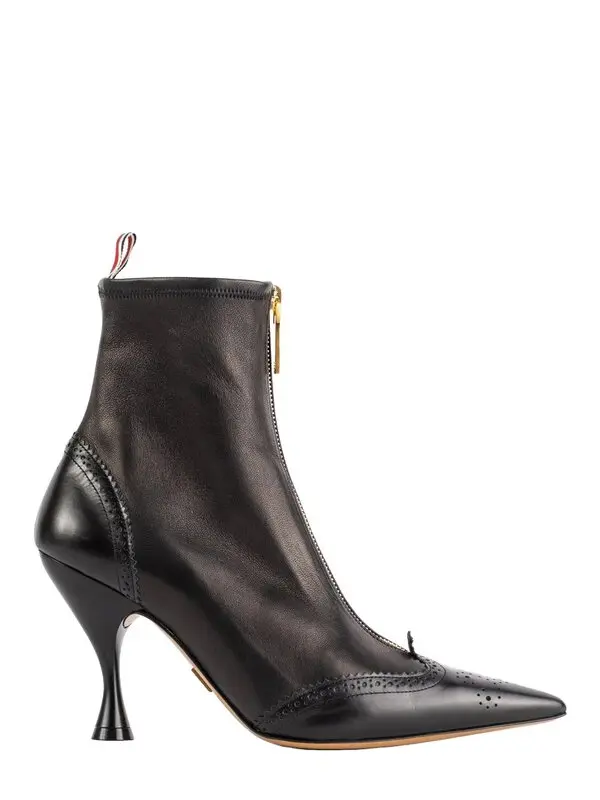 Thom Browne Wingtip Leather Ankle Boots With High Spool Heel - Black
